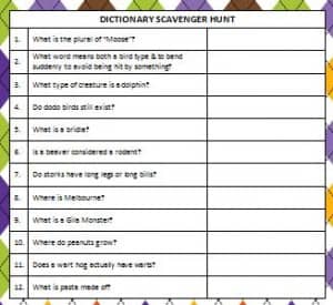 Dictionary Scavenger Hunt - Moms & Munchkins