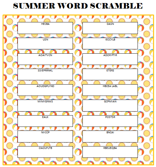 Summer Word Scramble Free Printable Moms Munchkins