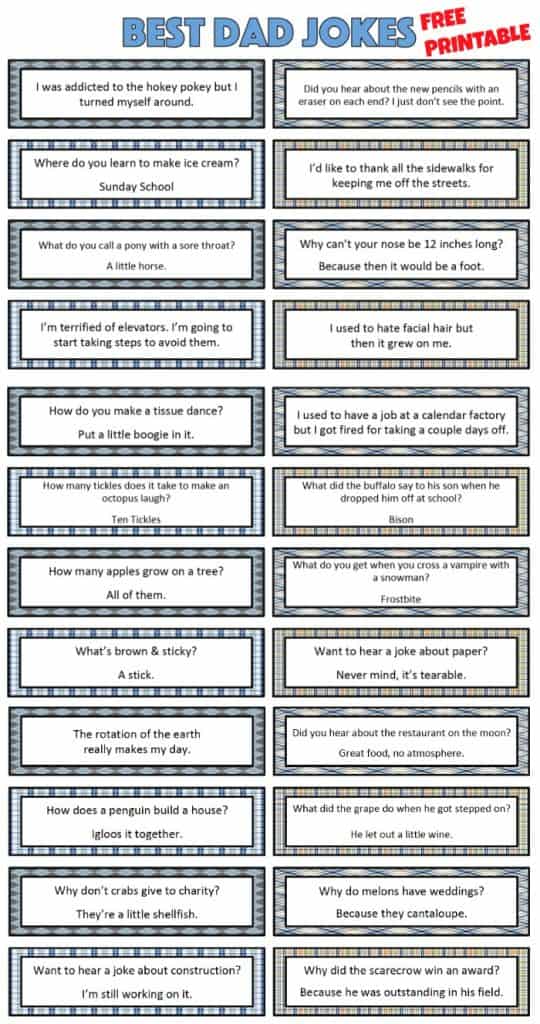 Best Dad Jokes - Free Printable - Moms & Munchkins