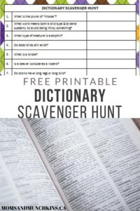 Dictionary Scavenger Hunt - Moms & Munchkins